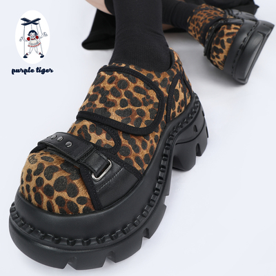 purpletiger豹纹设计厚底大头鞋