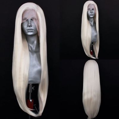 Platinum Blonde Wig Natural Wave Synthetic Lace Front Wigs F