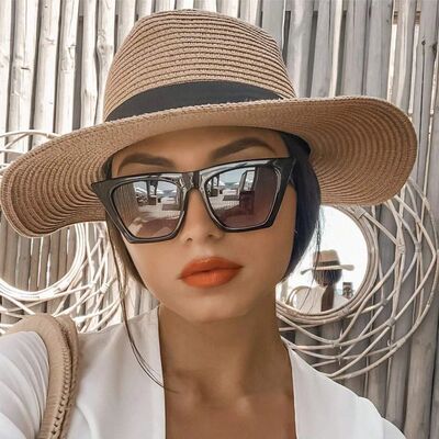 1pc Summer Women's Fashion Straw Hat Panama Style Sun Hat, B