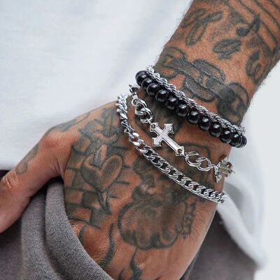 4 Pcs Stainless Steel Bracelet Set For Men Women Punk Fashio