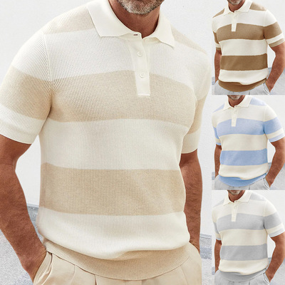 2025 Shirt Men's lor-block Short-sleeved Lapel Sweater