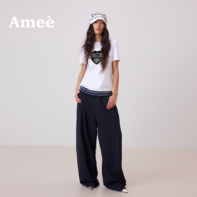 amee美式松弛感阔腿牛仔休闲裤