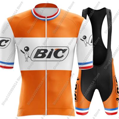 2025 Orange BIC France Champion Cycling Jersey Set Men Retro