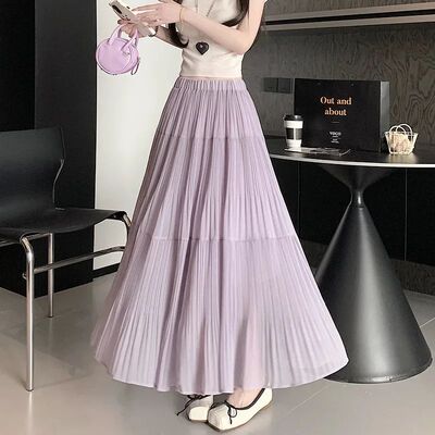 Soft Draping Chiffon Midi Skirt Loose A- Line Gauze Cake Ski