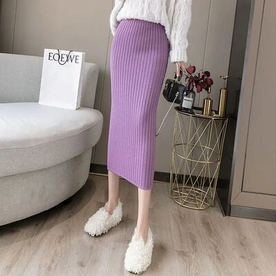 Sweet Fashion Autumn Women Solid Elastic High Waist Split Ko