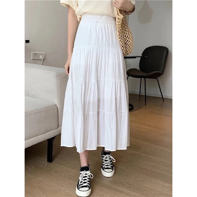 Spring Summer Women Chiffon Skirts Vintage High Waist Elasti