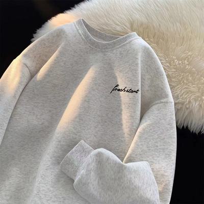 男女童韩范宽松慵懒风圆领卫衣秋冬装中大儿童韩版休闲加绒上衣服