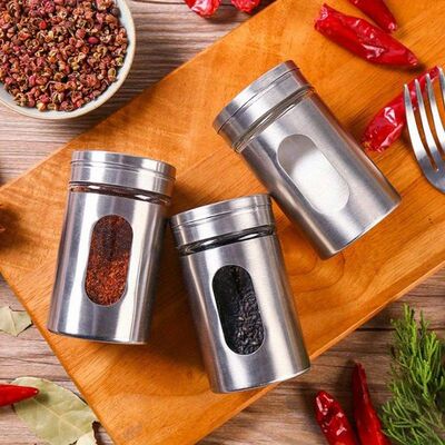 1pc Kitchenware Stainless Steel Seasoning Jar Glass Sprinkle