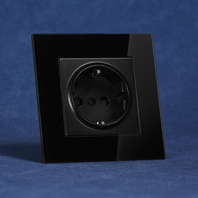 黑色schuko socket欧标CE钢化玻璃86型德插16A墙壁插座开关单双控