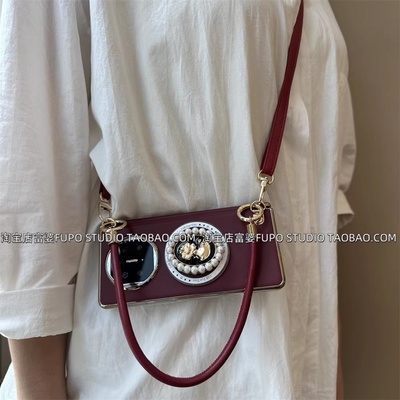 适用vivo xfold3Pro手机壳折叠屏华为Mate X6保护套新款OPPO find N5高级感酒红中轴女王磁吸支架斜挎手提女