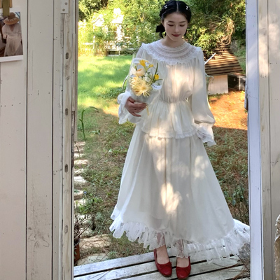 【咨询享优惠】原创手工缝纫 郁金香 丝绒蕾丝上衣半裙套装