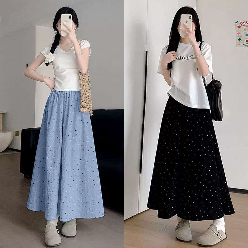 单/两件 绝美波点阔腿裙裤女夏季薄款高腰半身裙宽松休闲九分裤裙