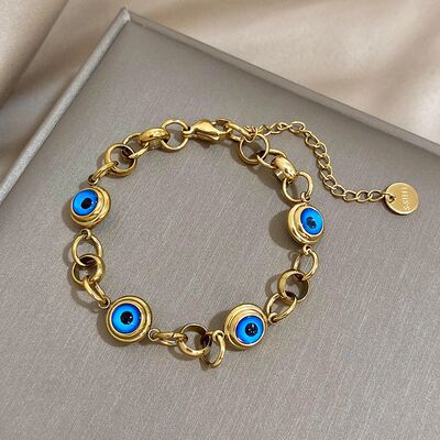 Greatera Lucky Blue Eye Bead Stainless Steel Bracelets for
