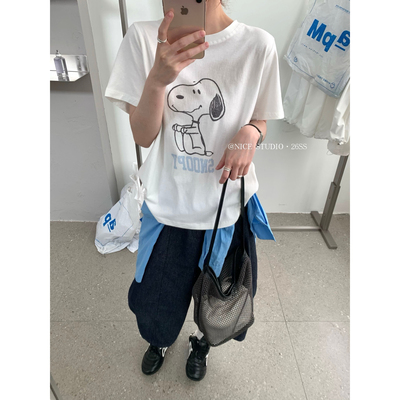 奶思家NICE STUDIO-2026夏上新百搭做旧史努比印花短袖T恤女L8853