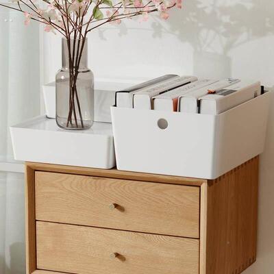 简白约纯收附纳盒盖储物盖盒整理收纳盒收纳箱杂物带收纳库吉斯筐