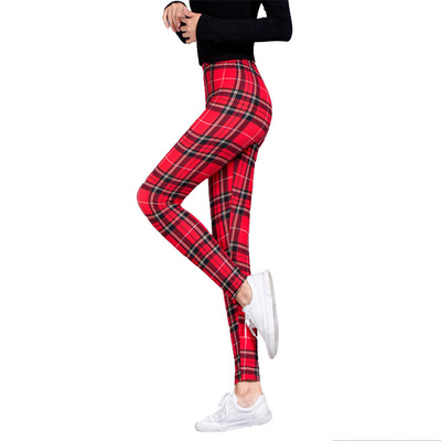 Women Leggings Grid Print Exercise Fitness Leggins Elasticit