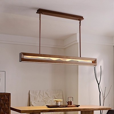 宋代美学实木餐厅吊灯日式自然风新款简约禅意工作台茶室长条一字