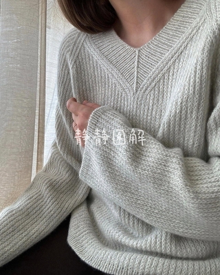 中/英文 云间V领套衫Chantal Sweater女士毛衣棒针编织文字解2769