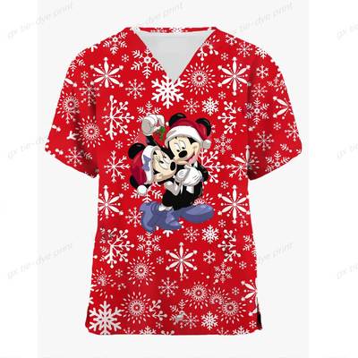 Disney Mickey Mouse Print Nursing Scrubs T-Shirt Casual