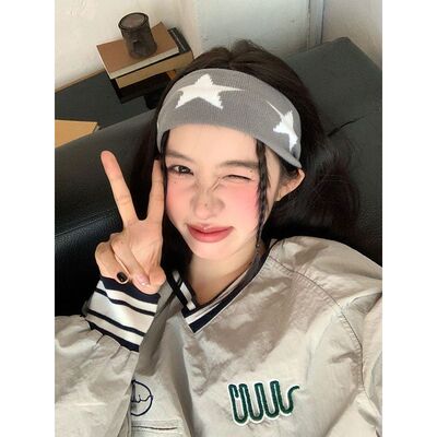 馨帮帮五角星嘻哈宽边弹力束发带休闲时尚简约百搭针织运动发带女