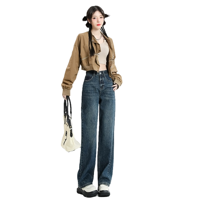 RJVO阔腿长裤刺绣小众设计牛仔裤