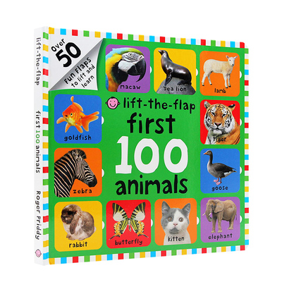 英文原版 First 100 Animals Lift-The-Flap 精装大开本纸板翻翻书 宝宝动物词汇图解词典 儿童启蒙早教认知绘本