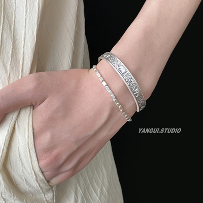 燕归纹象足银S999实心复古手镯