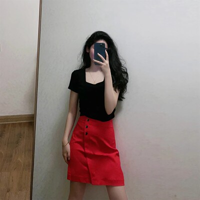 夏季气质纯色时尚修身A字半身裙