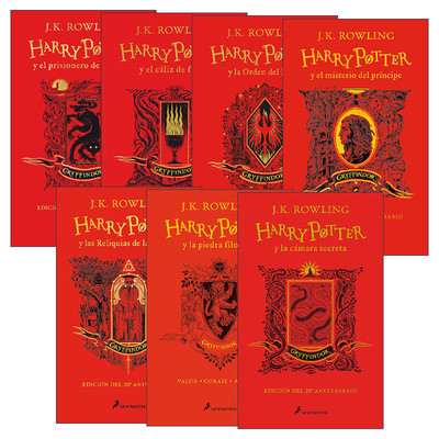 英文原版 Harry Potter 20 Aniv. Gryffindor哈利波特西班牙语版系列7册 格兰芬多版 J.K. Rowling罗琳 20周年纪念精装收藏 英文版