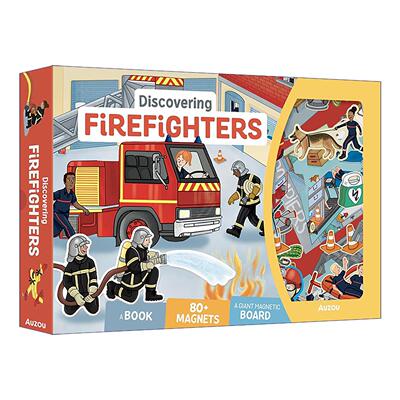 英文原版 Discovering Firefighters 发现消防员游戏盒装 含故事书 磁板 超80个磁力玩具 英文版 进口英语原版书籍