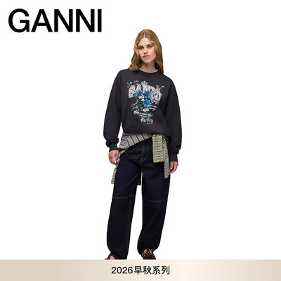 【早秋新款】GANNI女装 花卉印花长袖T恤衫宽松上衣 A1050305252