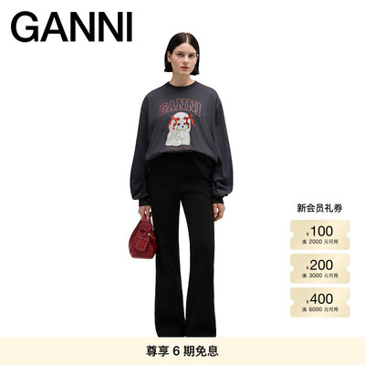 GANNI女装 趣味贵宾犬印花休闲宽松圆领长袖卫衣上衣 A1050036252