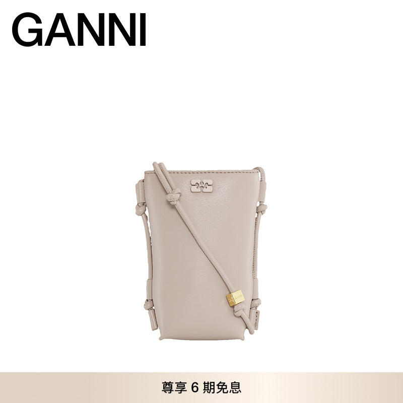【明星同款】GANNI女包 灰色蝴蝶logo小号斜挎包手机包 A5958873