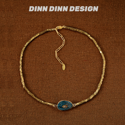 DINN DINN DESIGN度假系列绿色吊坠金色串珠项链小众设计感百搭