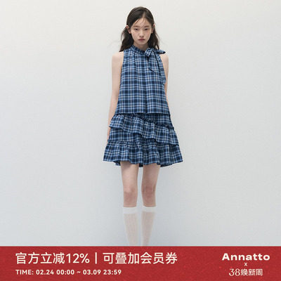 ANNATTO蓝色宽松显瘦无袖连衣裙