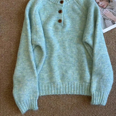 egg针织衫毛绒感套头半开圆领毛衣2025秋冬款纯色宽松慵懒风上衣