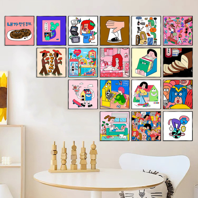 插画恶搞卡通挂画奶茶店咖啡店装饰画房间潮流艺壁画沙发背景墙画