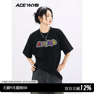 YKYB黄子韬 短袖T恤美式复古品牌Logo日常休闲百搭宽松夏季上衣潮