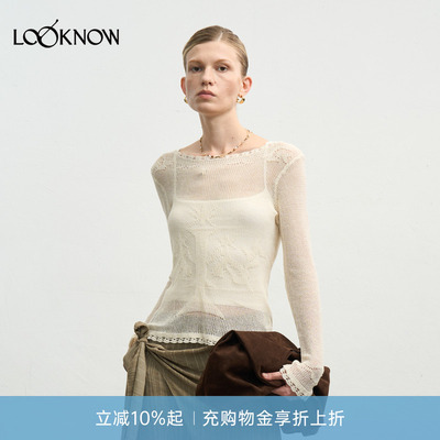 halfmoon x LOOKNOW白色钩花上衣衫女