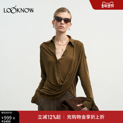 halfmoon x LOOKNOW2025年秋季新款垂荡领针织衬衫女