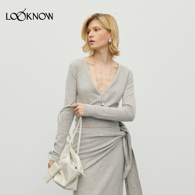 halfmoon X LOOKNOW设计师品牌26秋季新品灰色交叉围裹系带针织衫