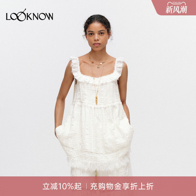ice dust X LOOKNOW设计师品牌26早秋新品拼蕾丝花边娃娃衫上衣
