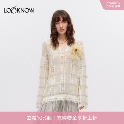 ice dust X LOOKNOW设计师品牌26早秋新品银丝花型镂空毛衣