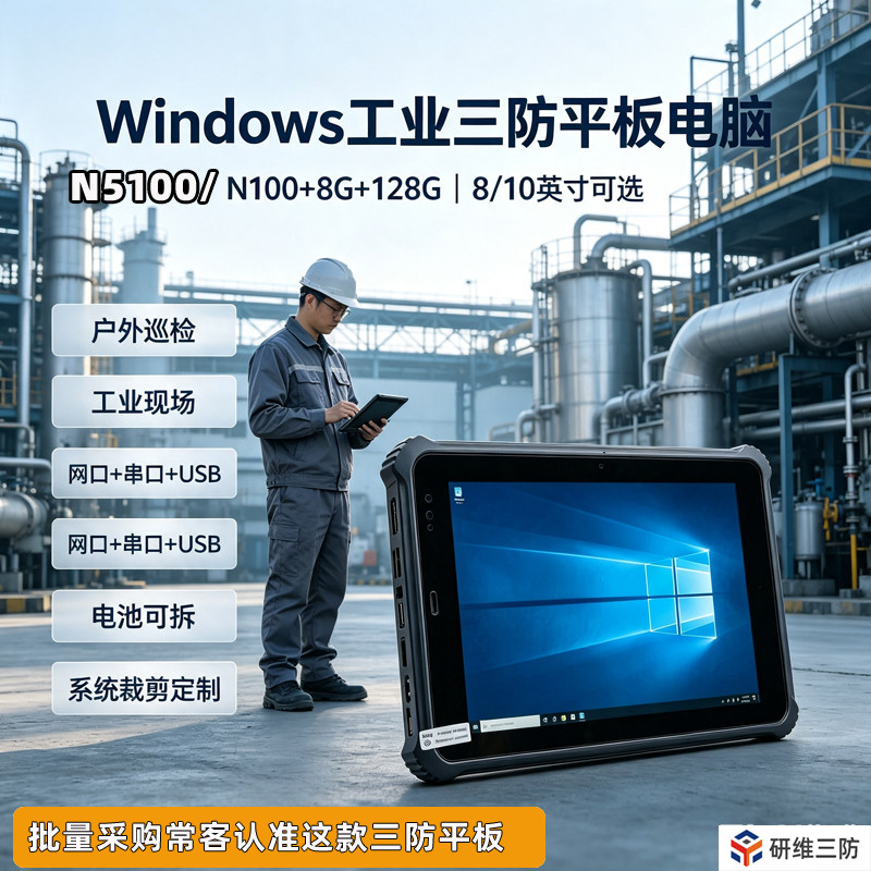 高清分辨率手持工业三防平板电脑windows系统 N100处理器 标配8G可选16G存储 全加固坚固耐摔防水防尘 YW10X