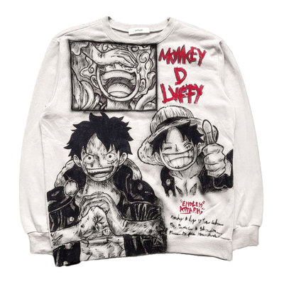 网络流浪汉罕见涂鸦喷海贼王二次元金属风圆领卫衣男女款oversize