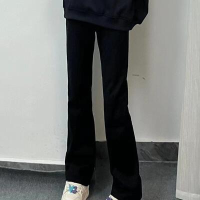 PIECEMEAL 美式基础高街黑色牛仔裤男女国潮百搭直筒微喇显瘦裤子