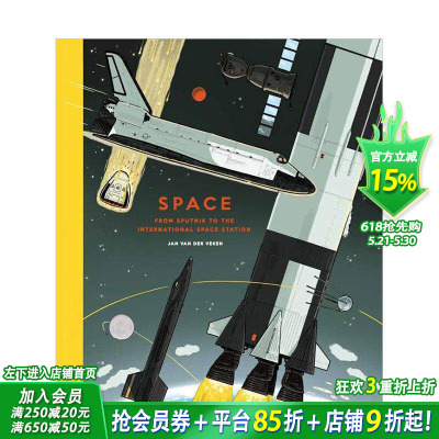 【预售】太空：从人造卫星到国际空间站 Space: From Sputnik to the International Space Station英文儿童插画故事绘本进口童书