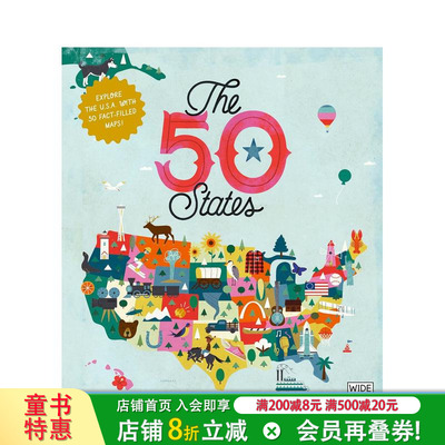 【现货】通过50幅地图探索美国 【The 50 States】 Explore the U.S.A. with 50 fact-filled maps!英文儿童插画科普绘本进口童书