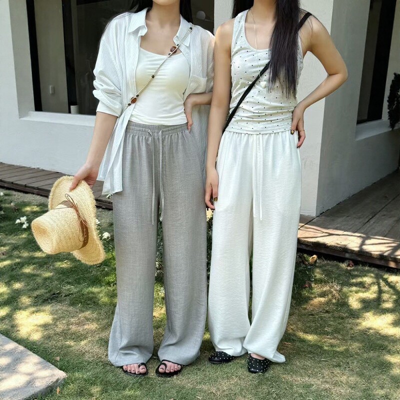 WIN MORE天丝亚麻阔腿裤女2026夏新休闲宽松显瘦垂感长裤 25531-1