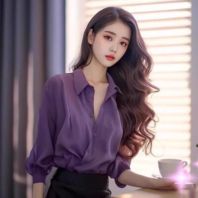 RIERA2024早秋新款高贵洋气紫色衬衫女高级感超好看气质女神范长